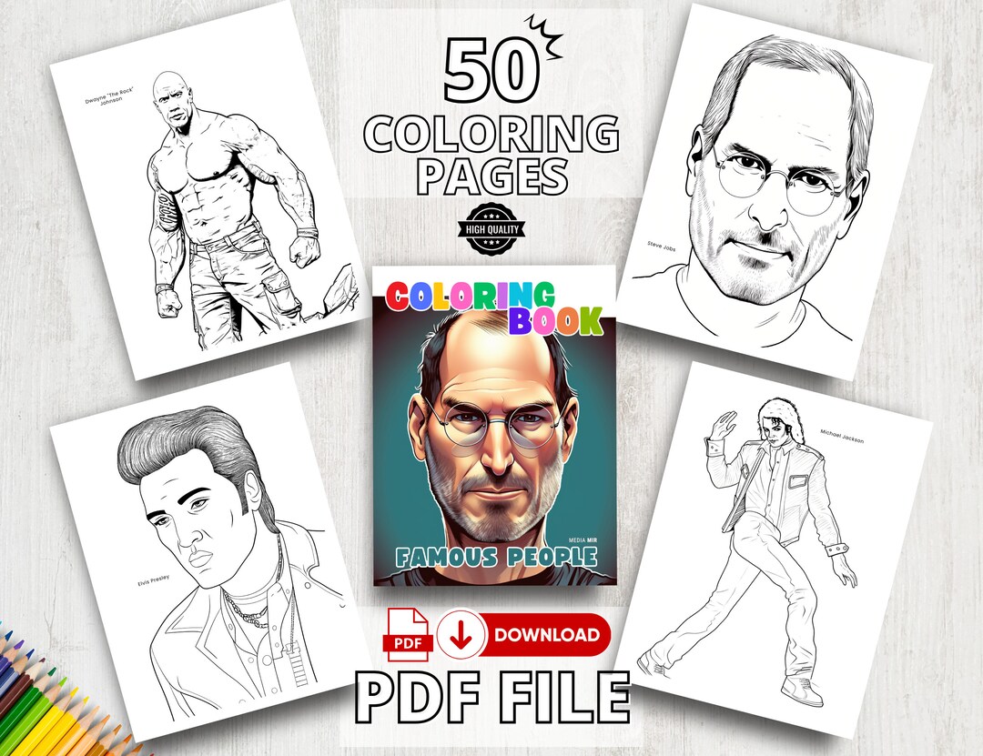 Famous People Coloring Pages | 50 Pages | Educational Book for Kids and ...
