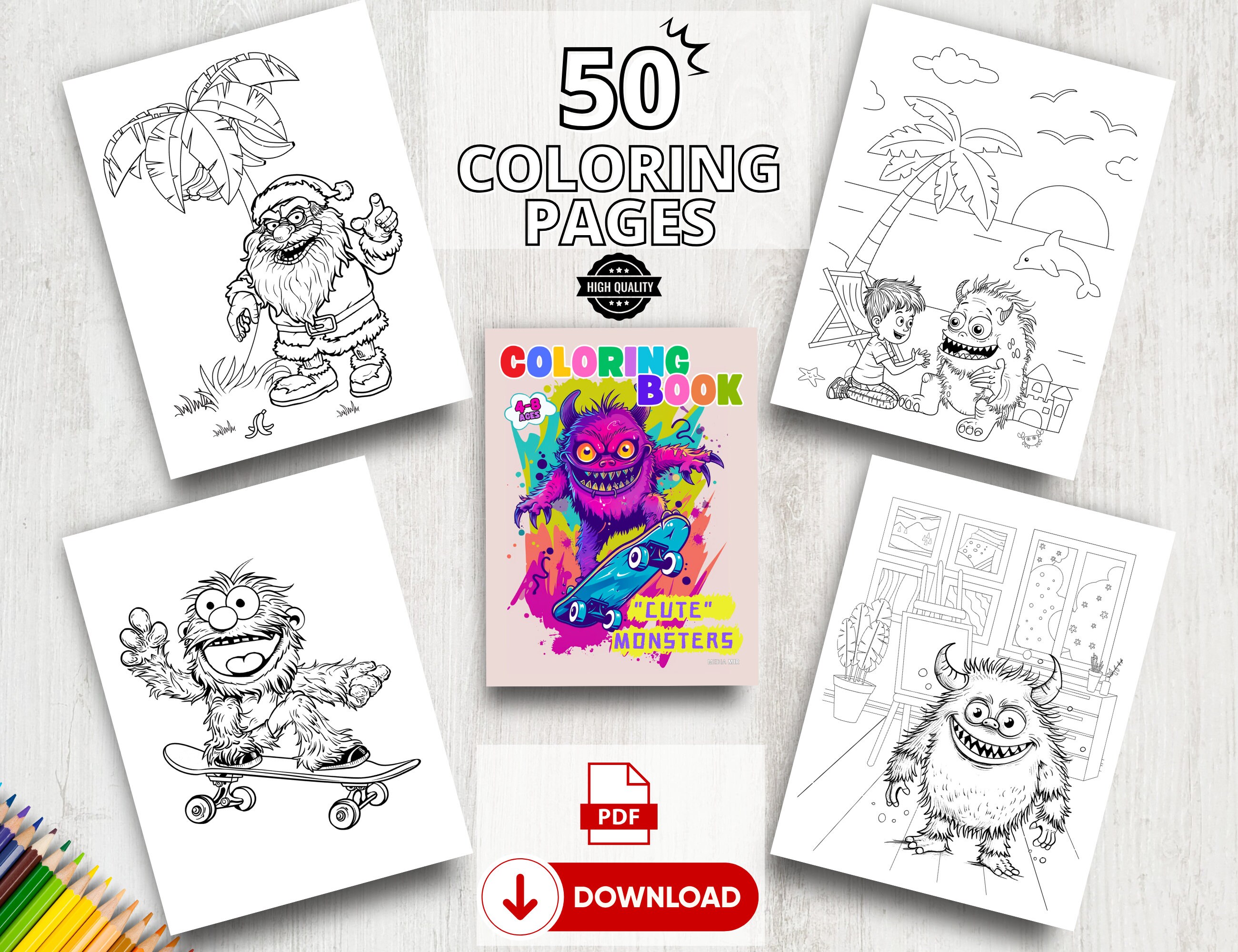 CUTE MONSTERS Coloring Book | Coloring Pages for Kids and Adults | 50 ...