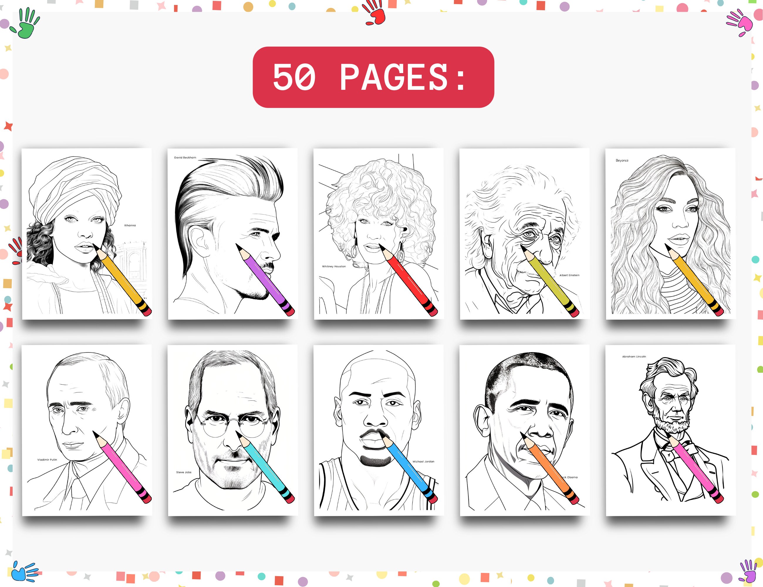 Famous People Coloring Pages | 50 Pages | Educational Book for Kids and ...