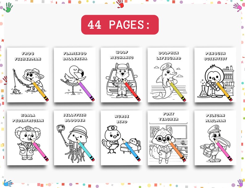 Animals in the Profession Coloring Pages | Educational Coloring Book ...