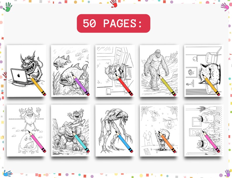 CUTE MONSTERS Coloring Book Coloring Pages for Kids and Adults 50 Pages ...