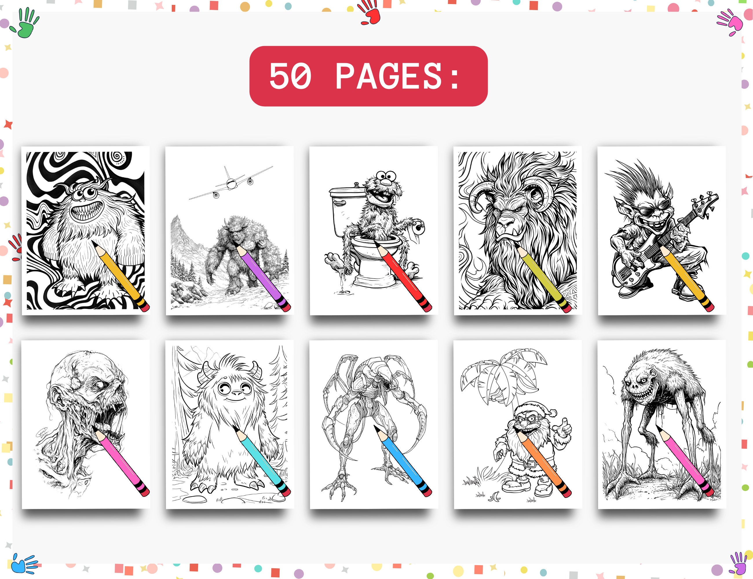 CUTE MONSTERS Coloring Book Coloring Pages for Kids and Adults 50 Pages ...