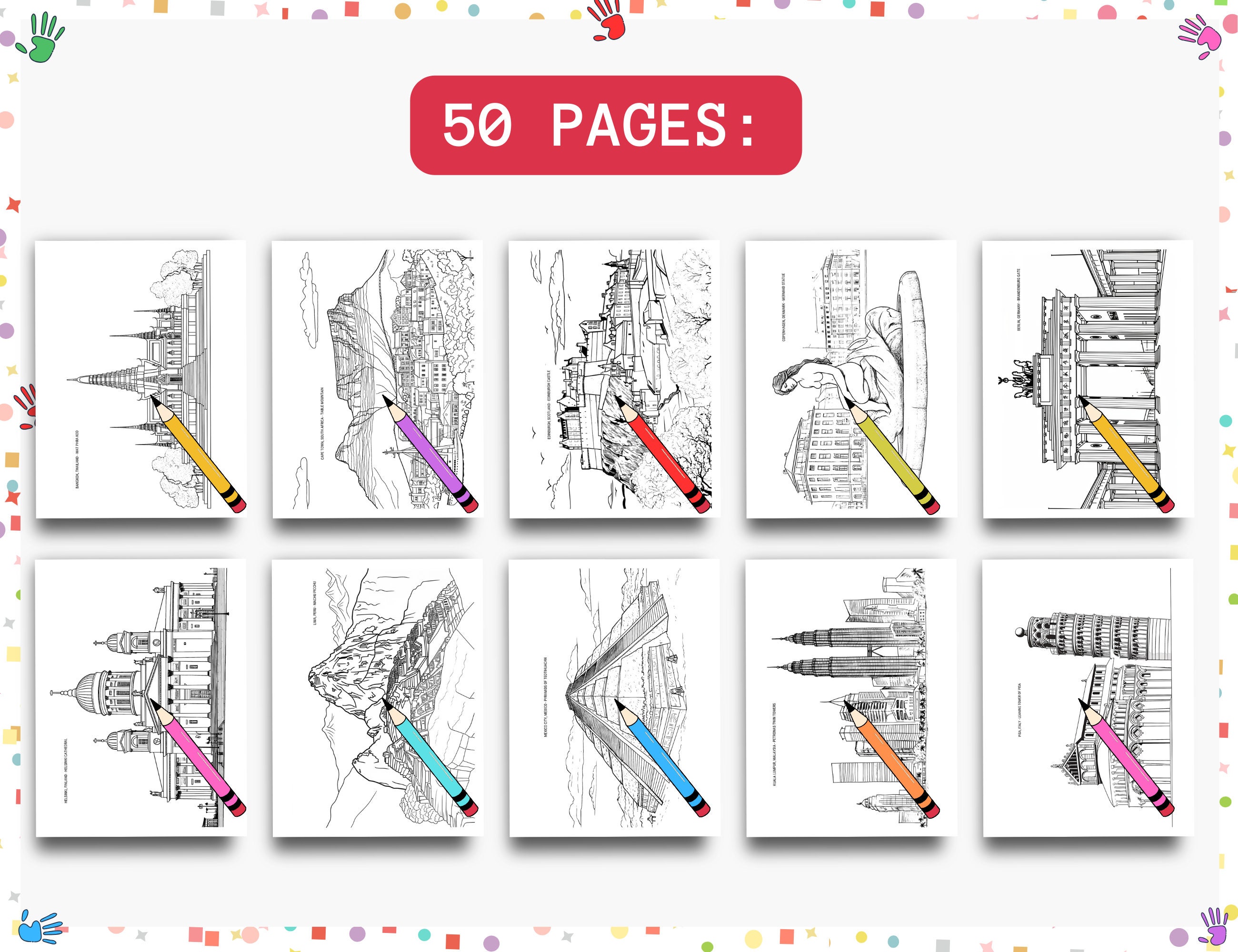 World Wonders Coloring Pages | Stress Relief 50 Pages | Educational ...