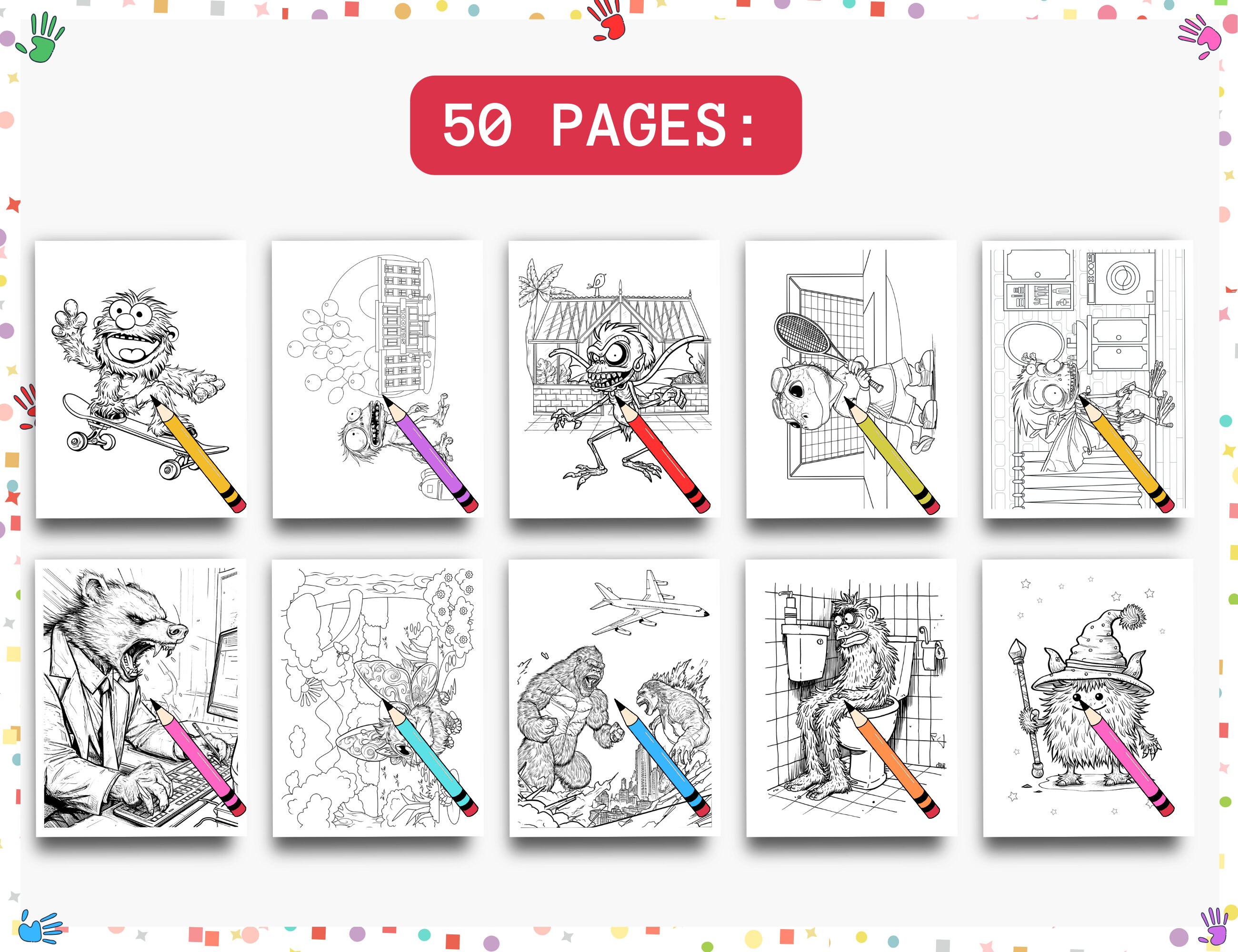 CUTE MONSTERS Coloring Book | Coloring Pages for Kids and Adults | 50 ...