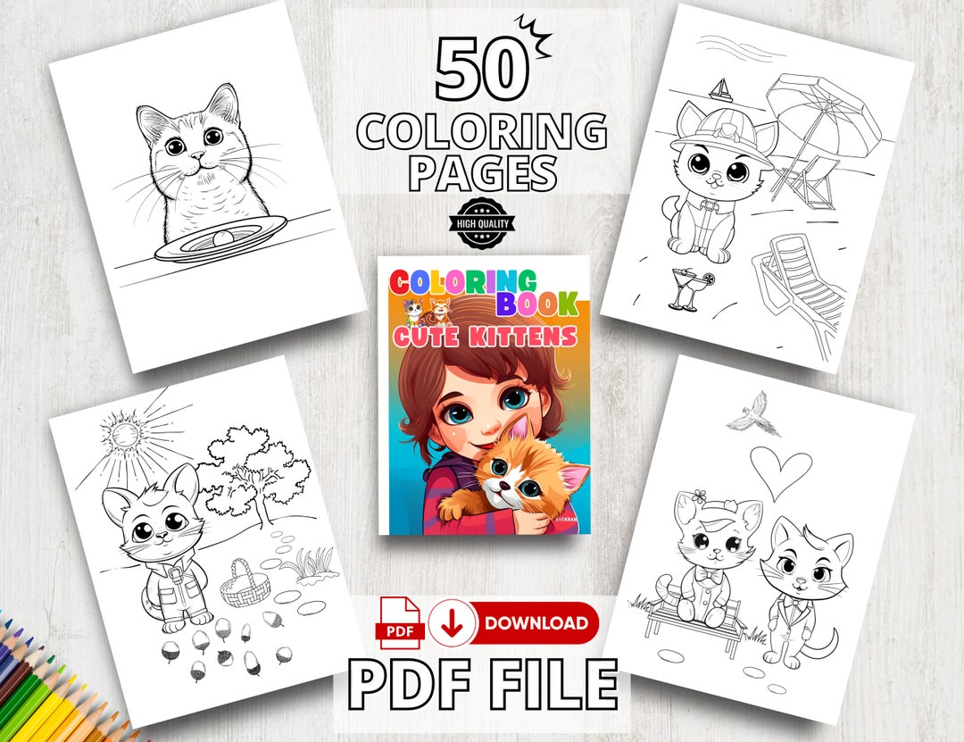 Cute Kittens Coloring Pages | 50 Pages | Cute Cat Coloring Book for ...