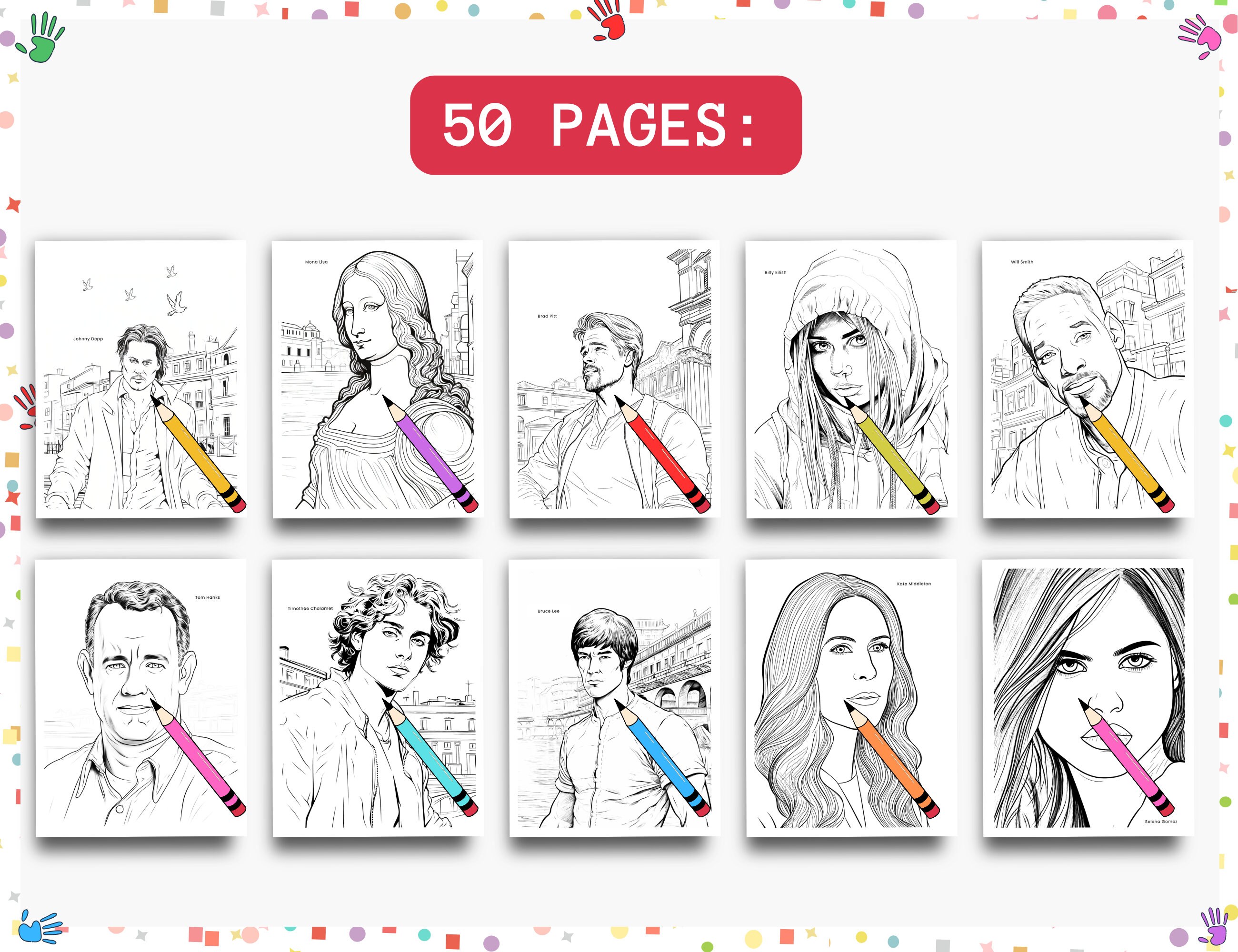 Famous People Coloring Pages | 50 Pages | Educational Book for Kids and ...