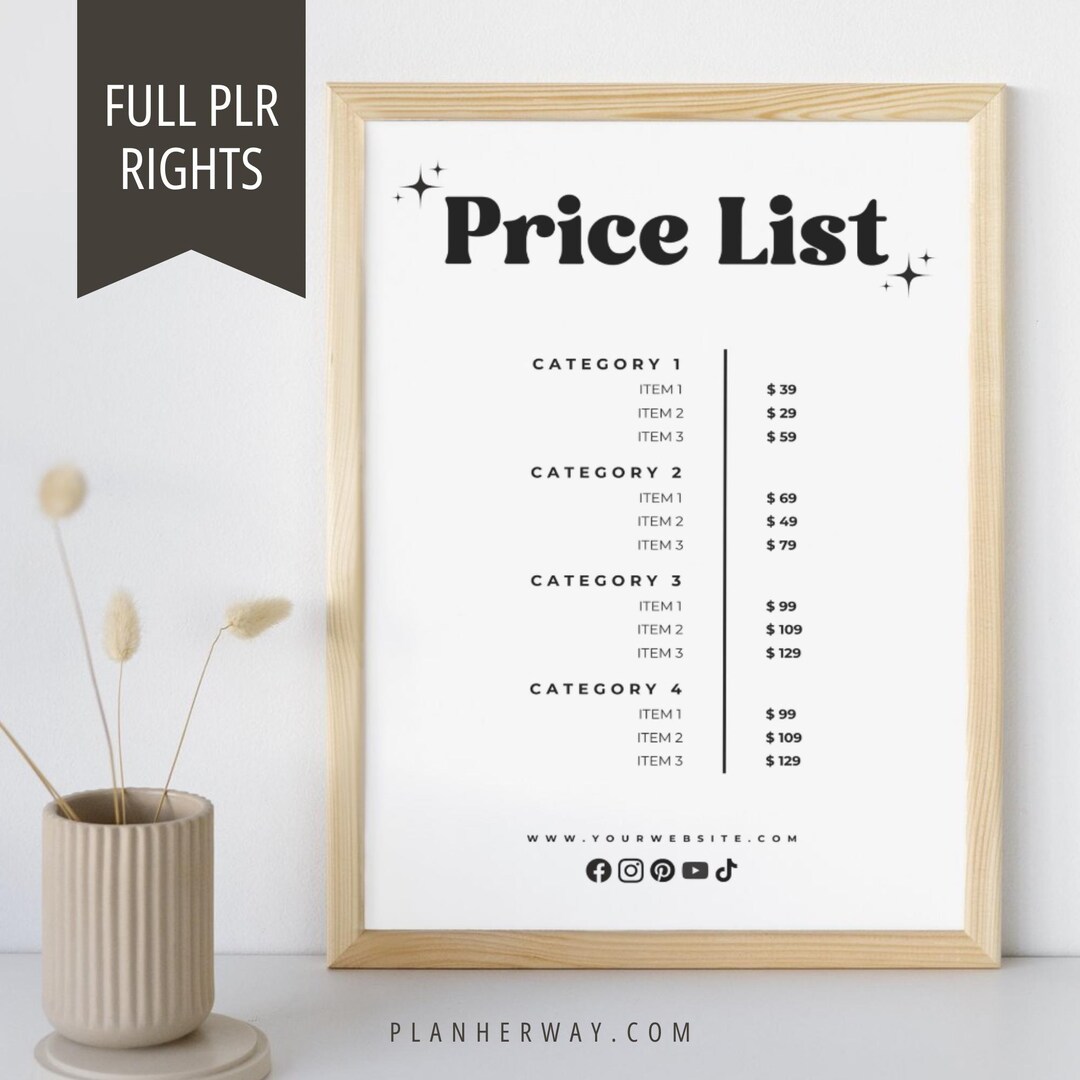 Price List Template Canva PLR | Editable Product Pricing Template ...