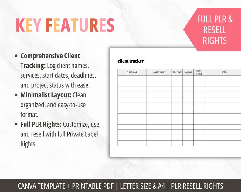 Client Tracker Printable PDF | Client Management PLR Canva Template ...