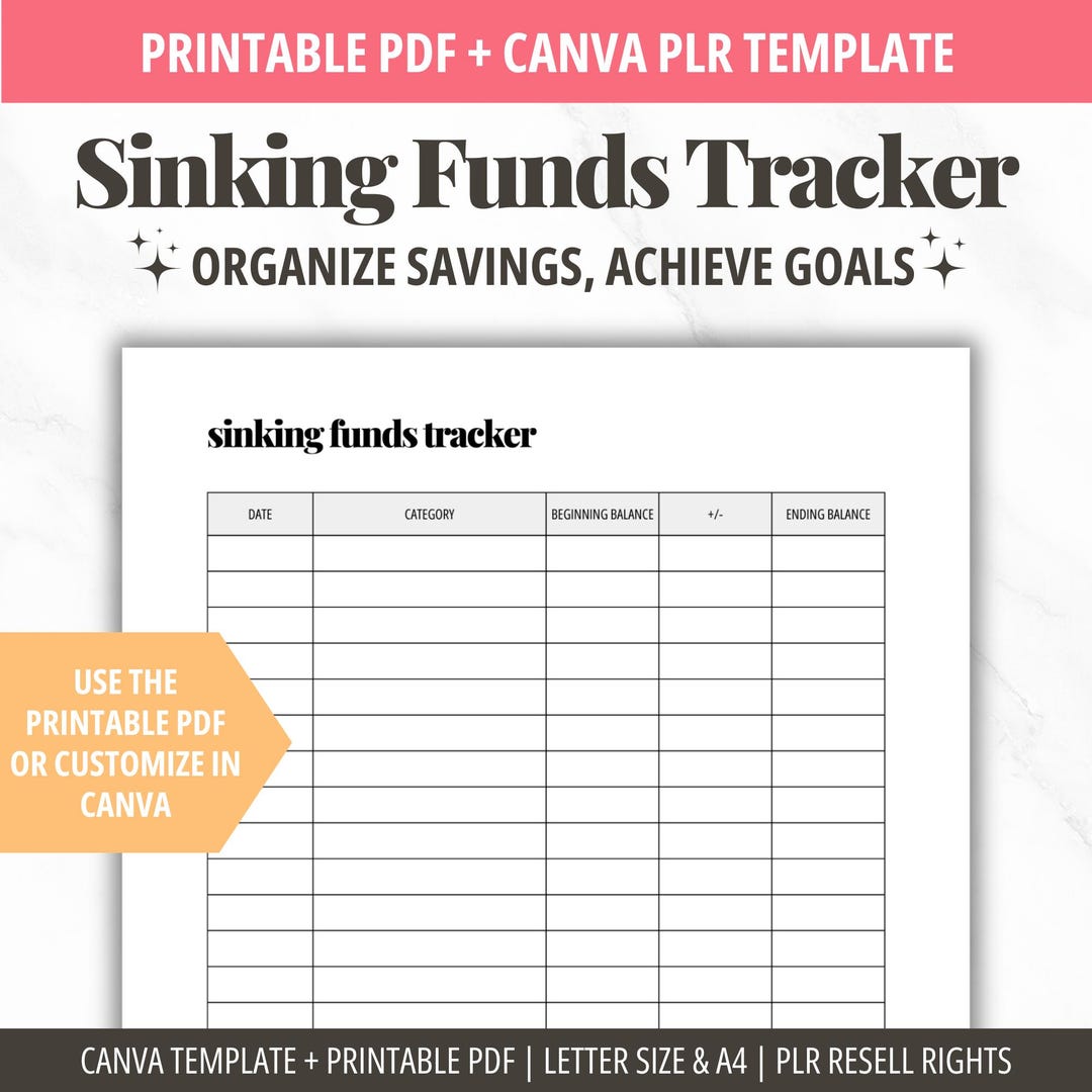 Sinking Funds Tracker Printable | Sinking Funds Template Canva PLR ...
