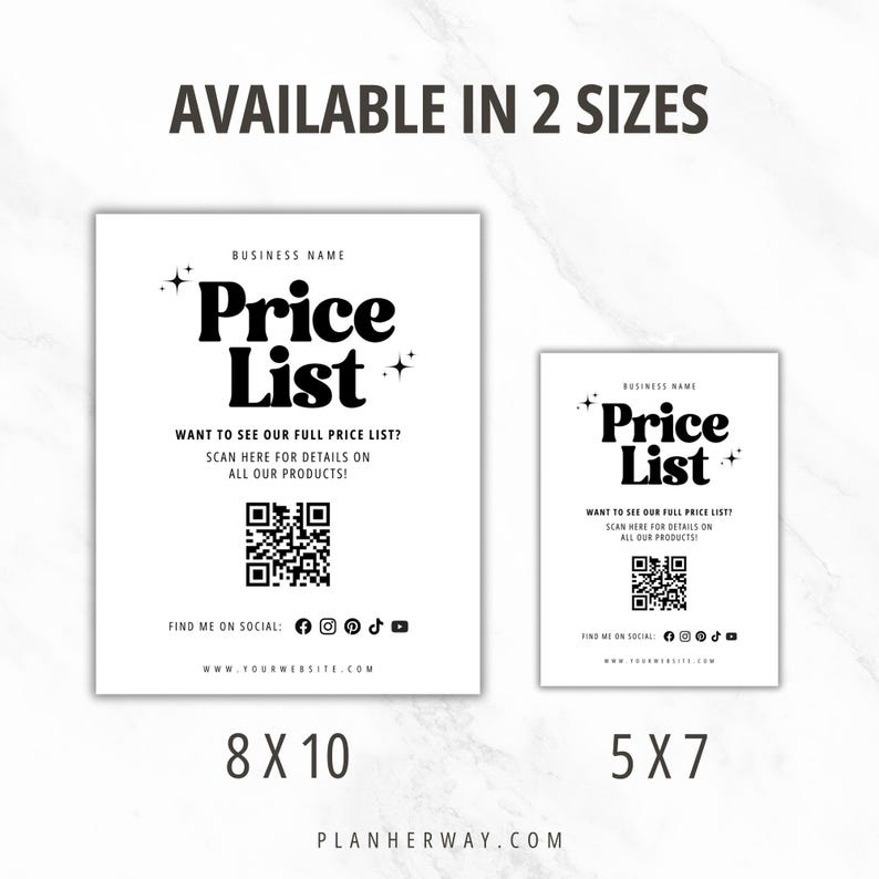 Editable Price List Template QR Code Sign Editable QR Code Template ...