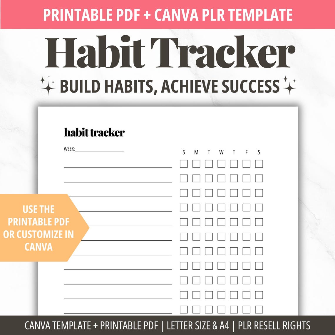 Habit Tracker Printable PDF | Habit Tracker Template Canva PLR | Habit ...