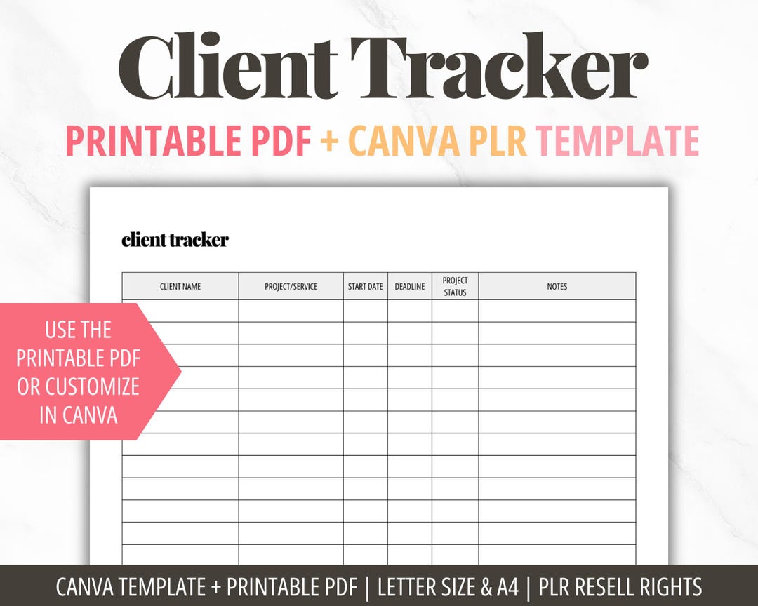 Client Tracker Printable PDF | Client Management PLR Canva Template ...