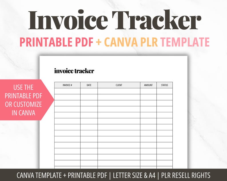 Invoice Tracker Printable Planner PLR Business Tracker Canva Template ...