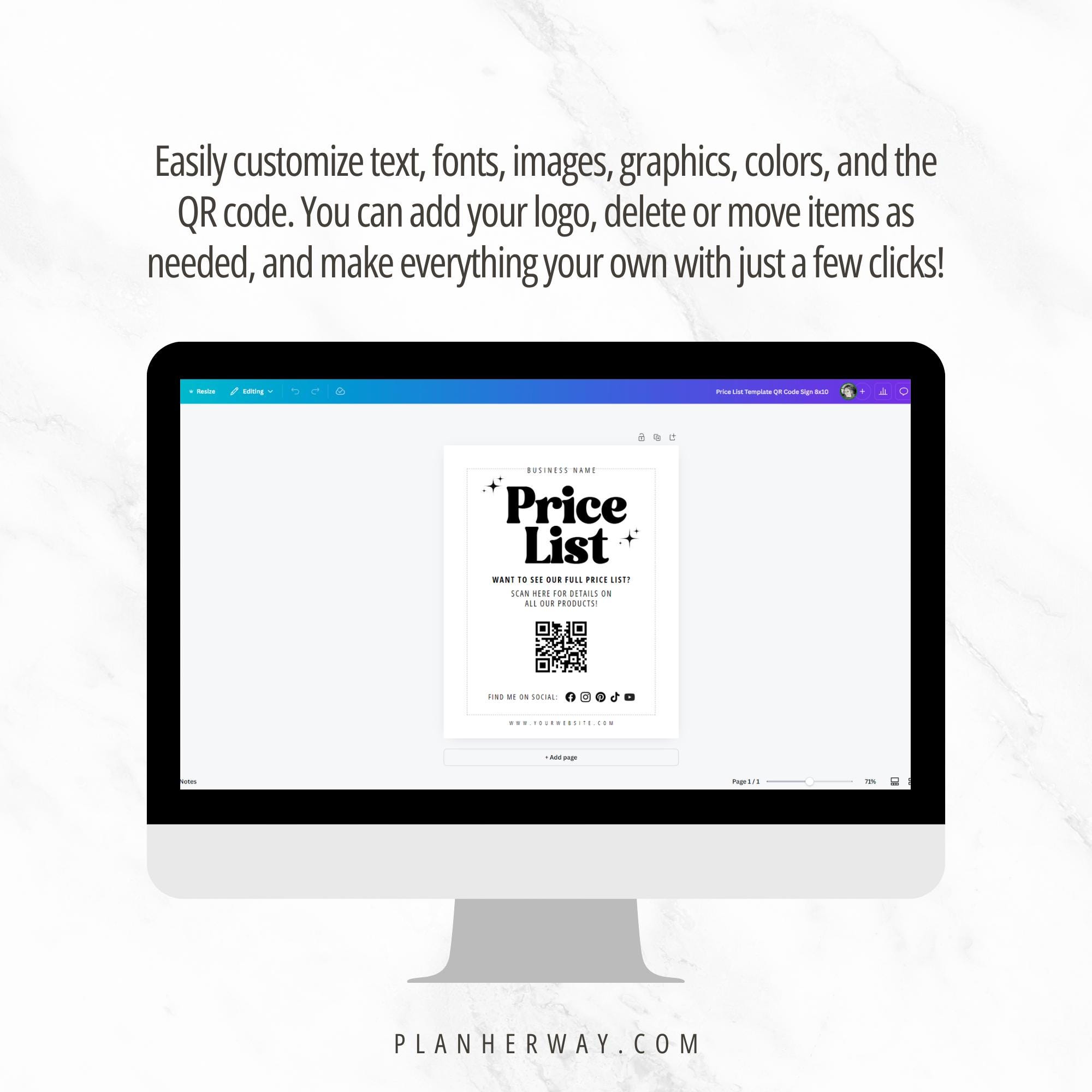 Editable Price List Template QR Code Sign | Editable QR Code Template ...