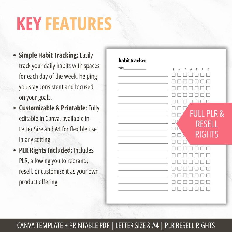 Habit Tracker Printable PDF | Habit Tracker Template Canva PLR | Habit ...