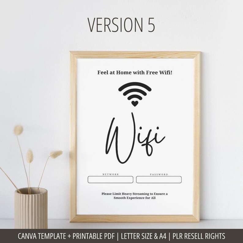 WIFI Sign Printable Bundle of 5 | Wifi Password Sign for Airbnb | Wifi ...