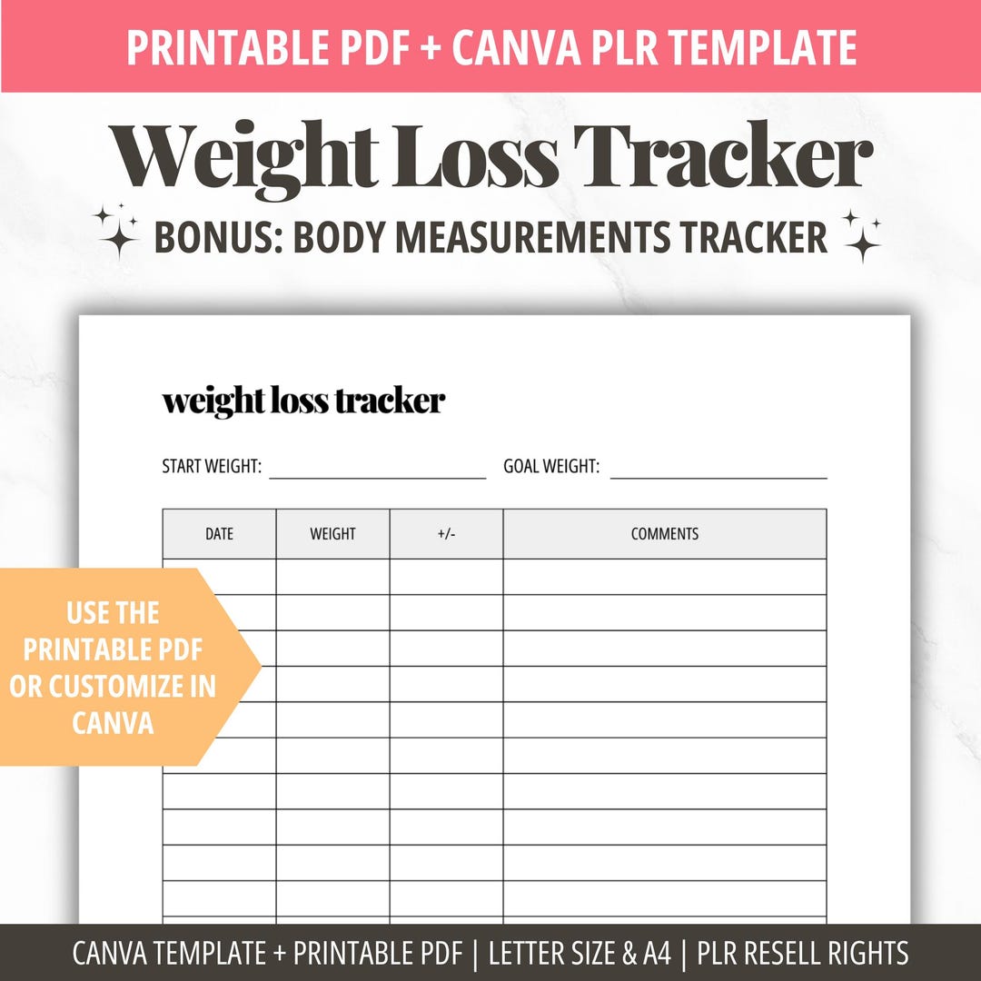 Weight Loss Tracker With BONUS Body Measurement Tracker Weight Loss ...