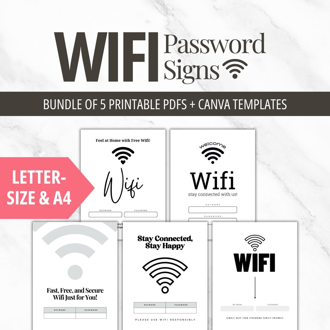 WIFI Sign Printable Bundle of 5 | Wifi Password Sign for Airbnb | Wifi ...
