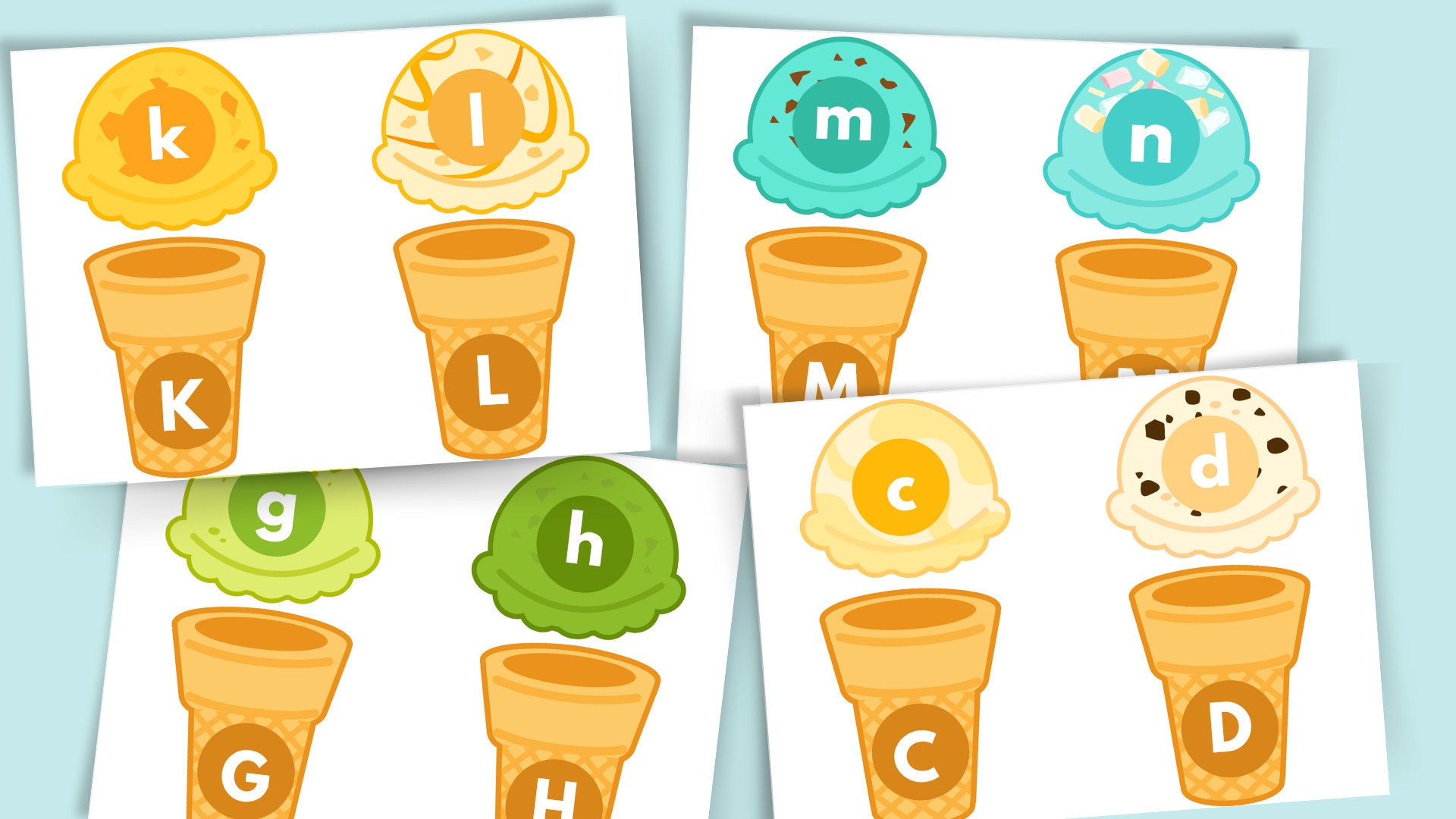 Ice Cream Alphabet Uppercase and Lowercase Letters Matching/cutting ...