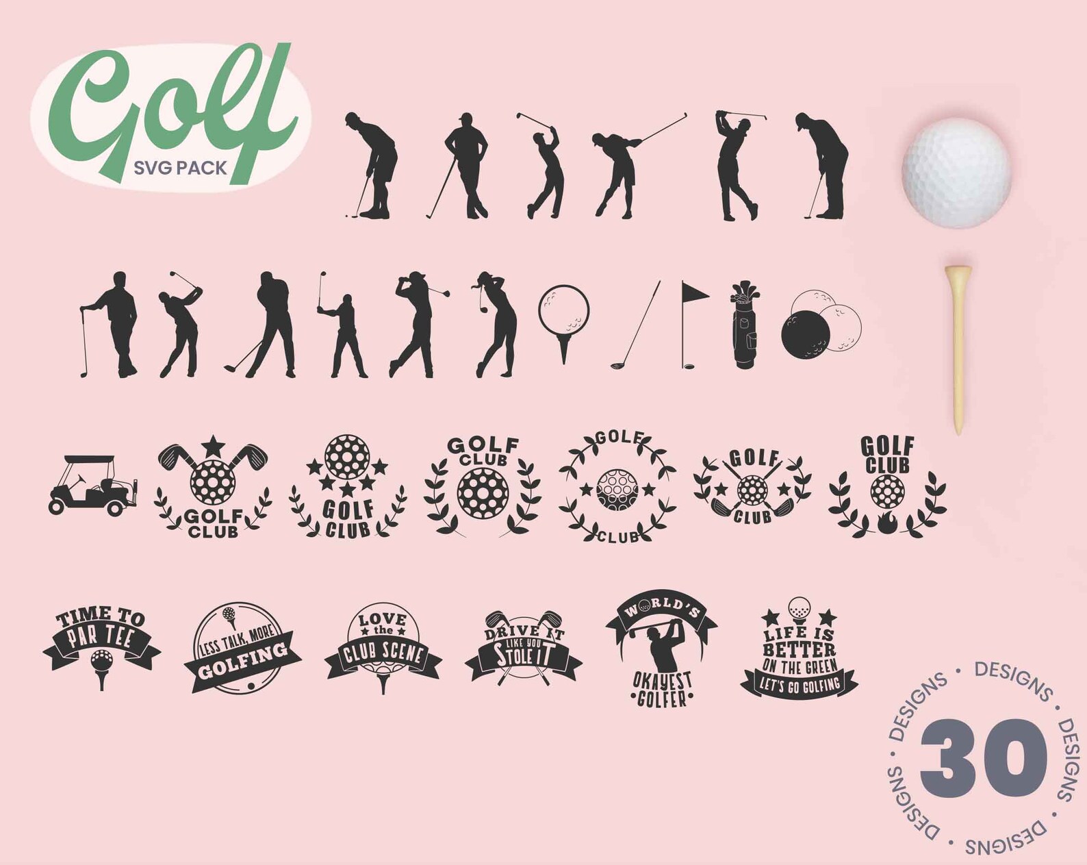 Golf SVG Icon Pack Printable SVG Pack Digital SVG Editable Template ...
