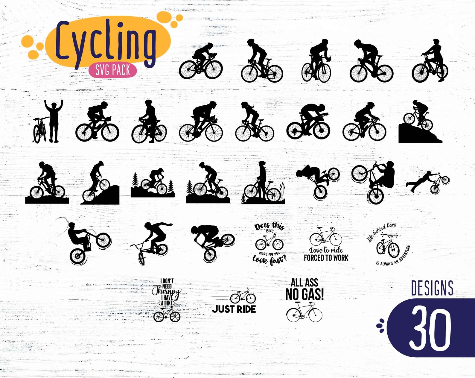 Cycling SVG Icon Pack Printable SVG Pack Digital SVG Editable Template ...