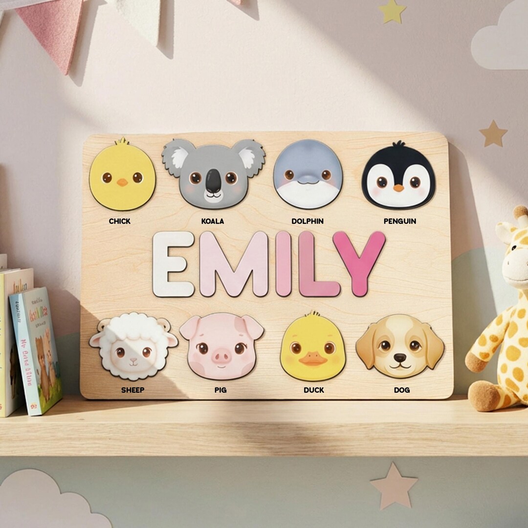 Custom Animal Name Puzzle for Toddlers, Montessori Baby Learning Toy ...