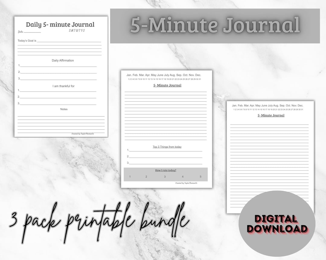 5-minute Journal Printables/daily 5-minute Reflection Journal for ...