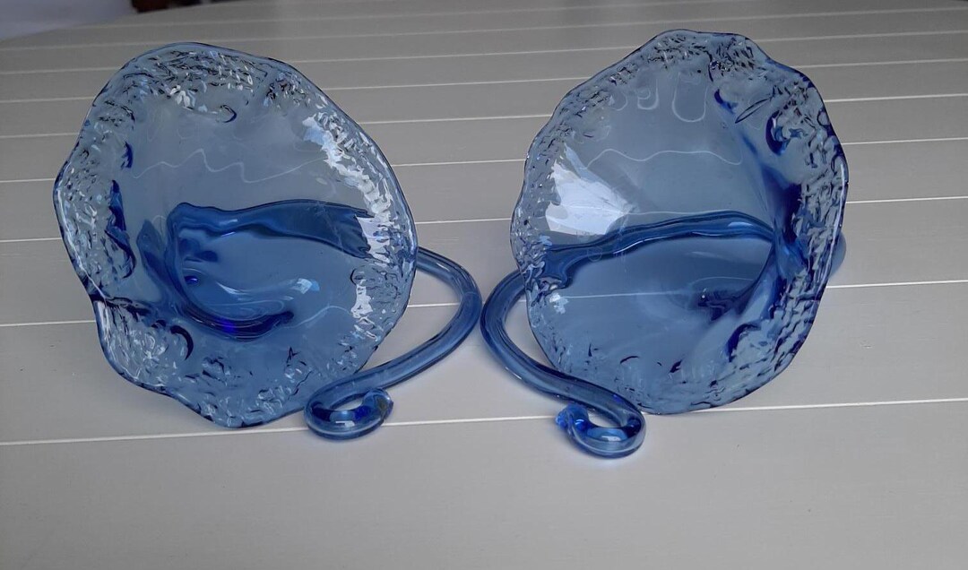 Pair of Vintage Blue Cornucopia Glass Flowers - Etsy