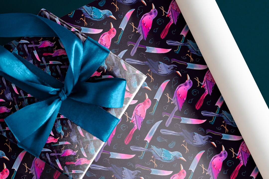 Blackbirds and Butcher Knives Wrapping Paper Dark Fantasy Bird & Knife ...