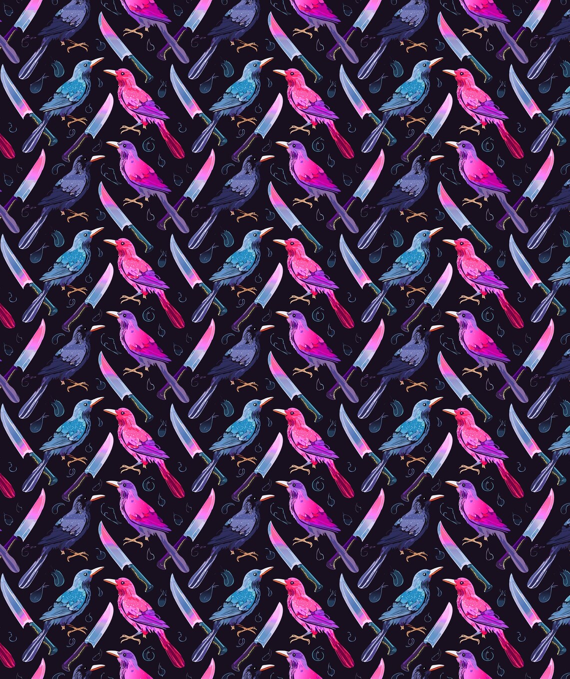 Blackbirds and Butcher Knives Wrapping Paper Dark Fantasy Bird & Knife ...