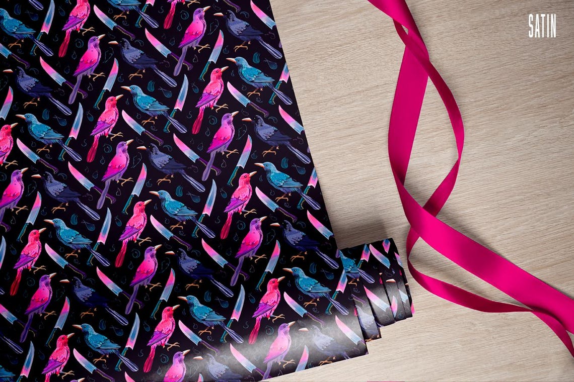 Blackbirds and Butcher Knives Wrapping Paper Dark Fantasy Bird & Knife ...