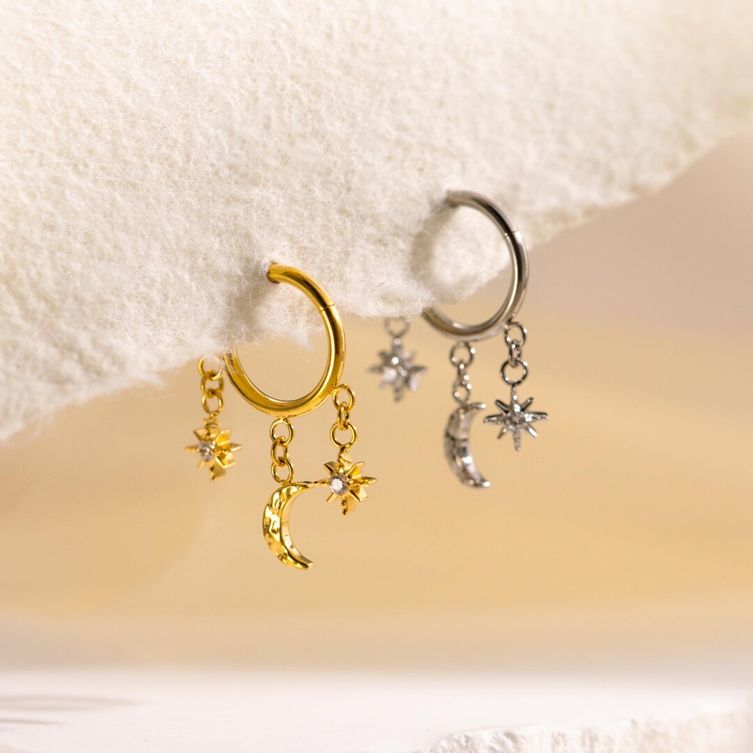 16G Star and Moon Dangle Internally Hoop,daith/rook/conch/conch Hoop ...