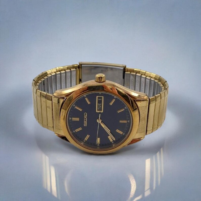 Vintage Seiko Day Date Watch | Gold-tone Blue Dial 42mm | Automatic Timepiece | Japanese ...