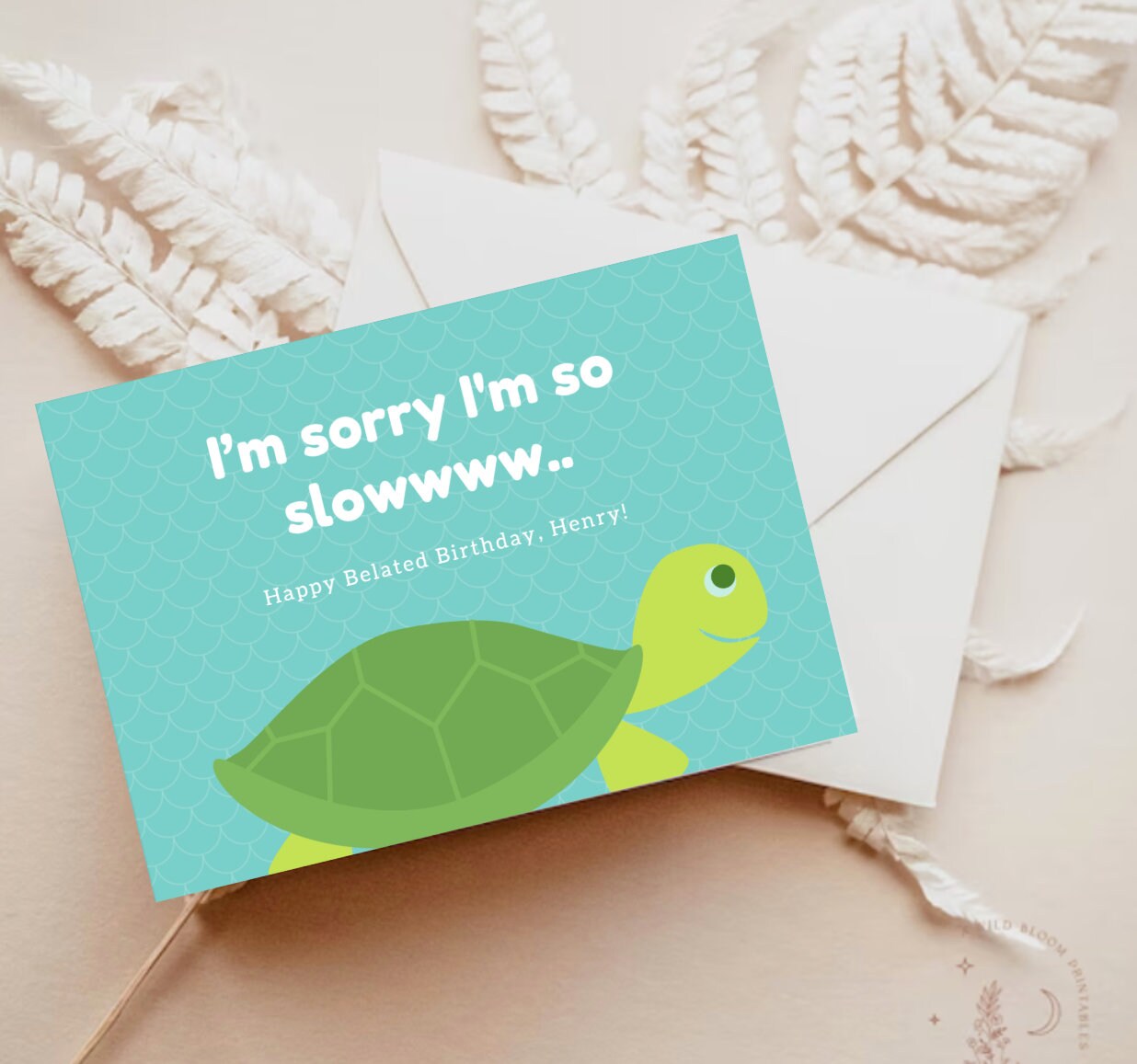 Belated Birthday Card Template | Cute Turtle Belated Birthday Card ...