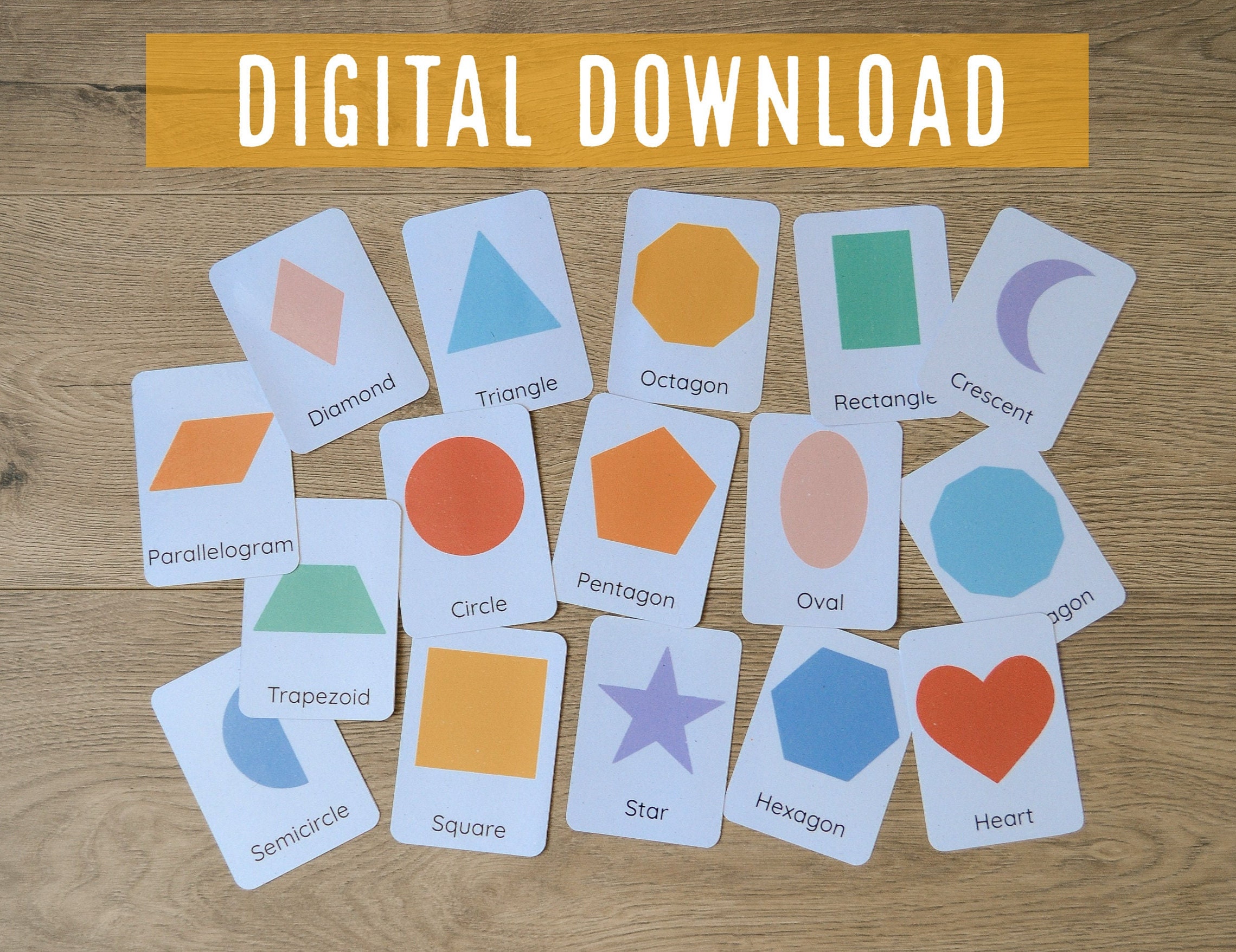 Shape Flash Cards, 2D Geometric Flash Cards, Toddler Cards, Homeschool ...