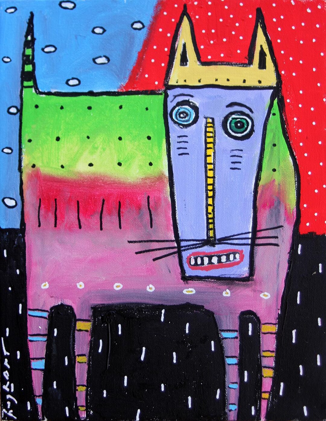 BIG HEAD CAT - Folk Art 11x14 Inch Original Abstract Cat Painting - Etsy