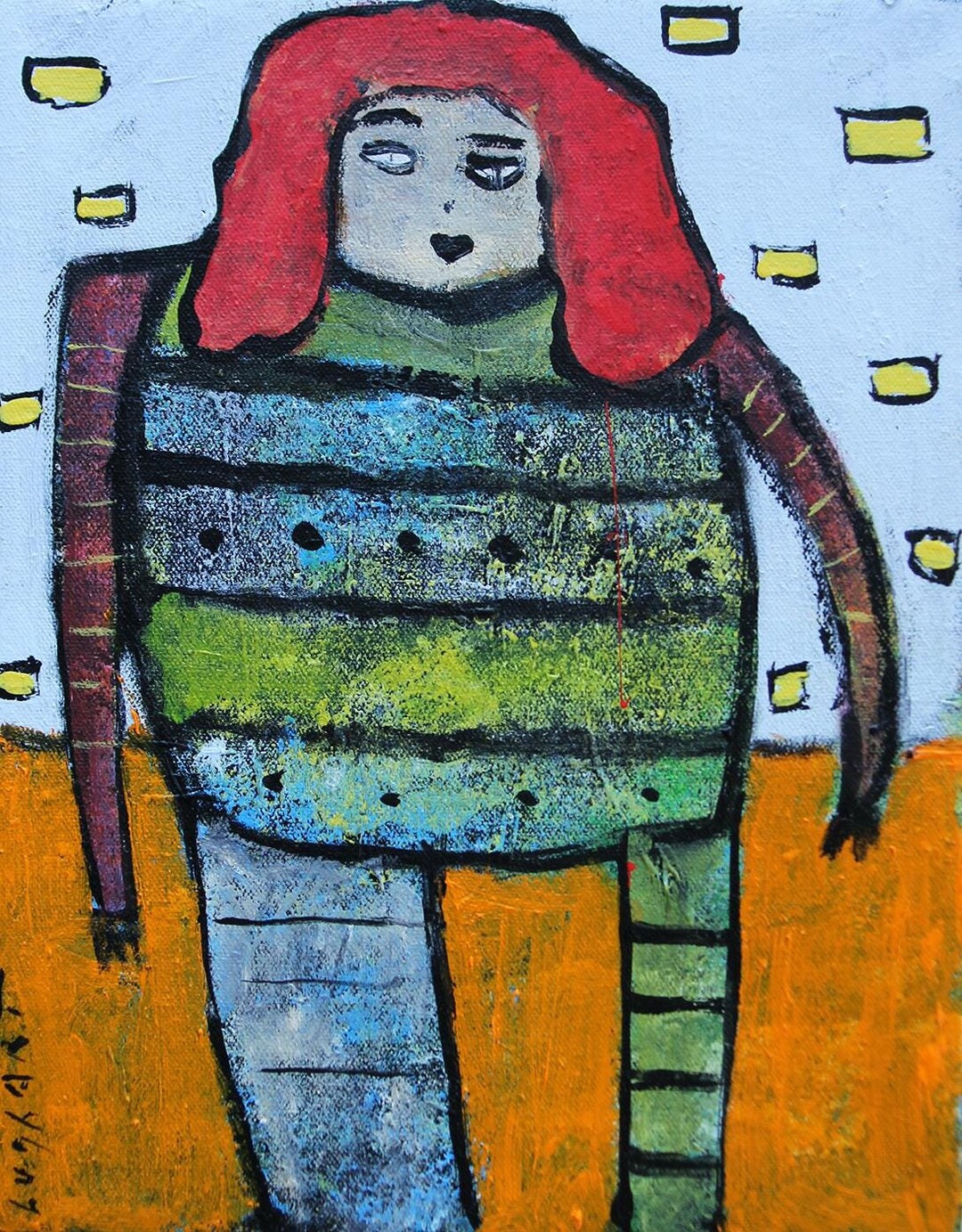 DOLLY Folk Art Funky Original Hughart Painting - Etsy