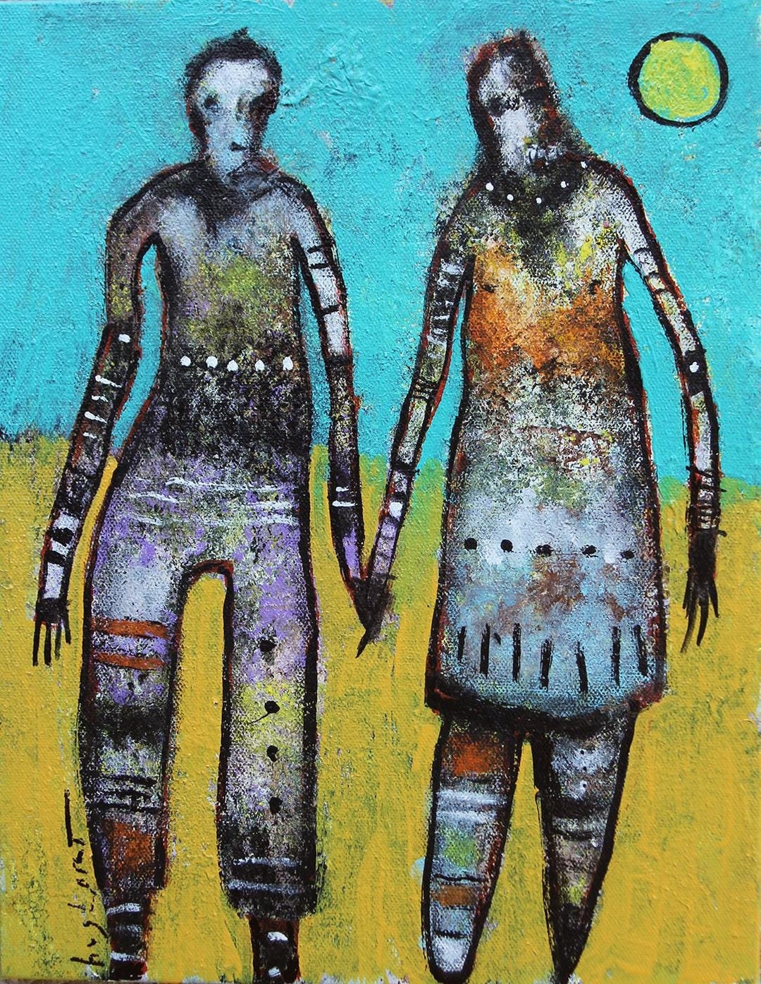 SCHOOL KIDS - Folk Art Original Hughart Canvas Painting - Etsy