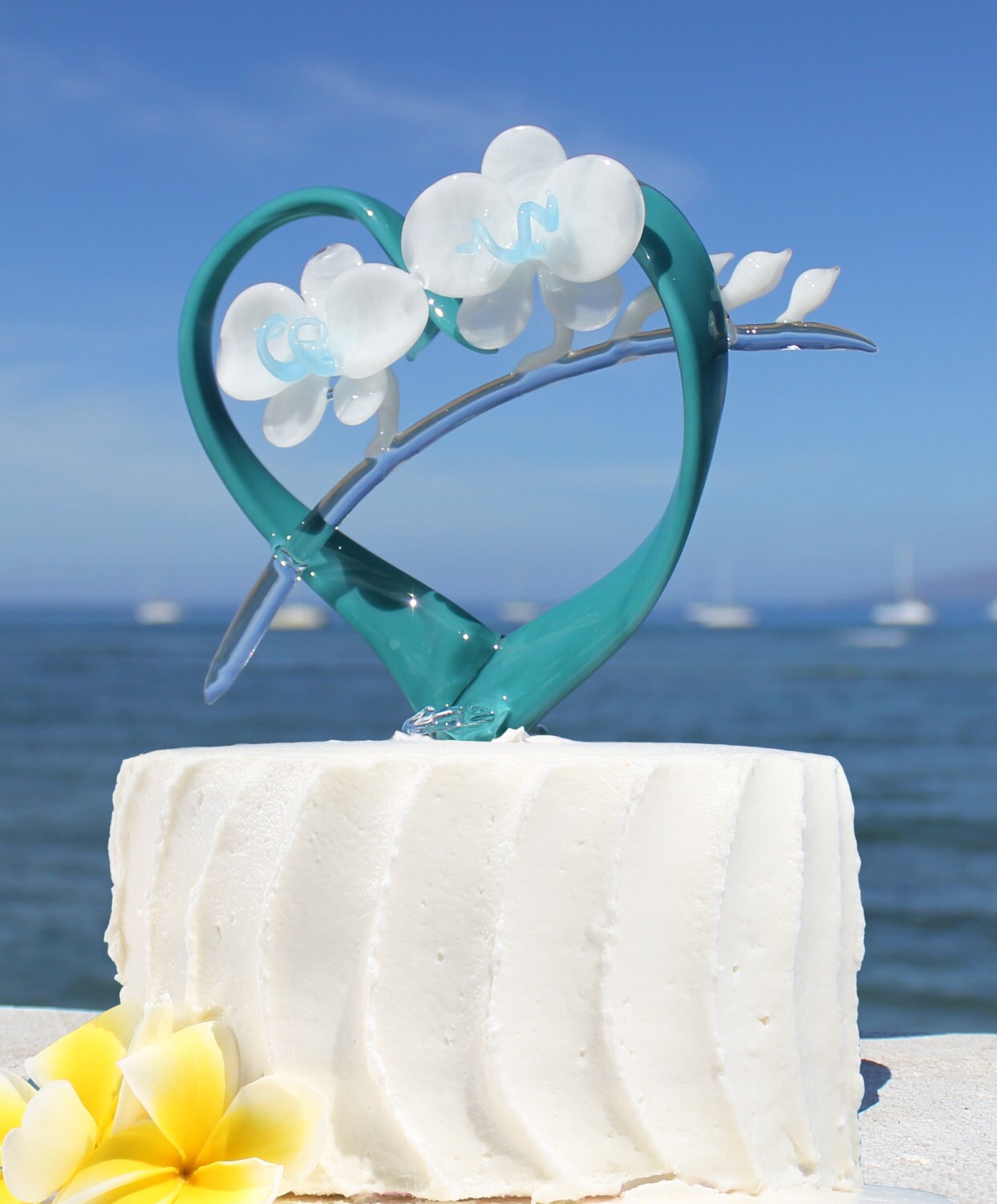 Custom Glass Heart Wedding Cake Topper With Orchids | Etsy