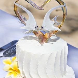 Custom Glass Heart Wedding Cake Topper With Kissing Angelfish - Etsy