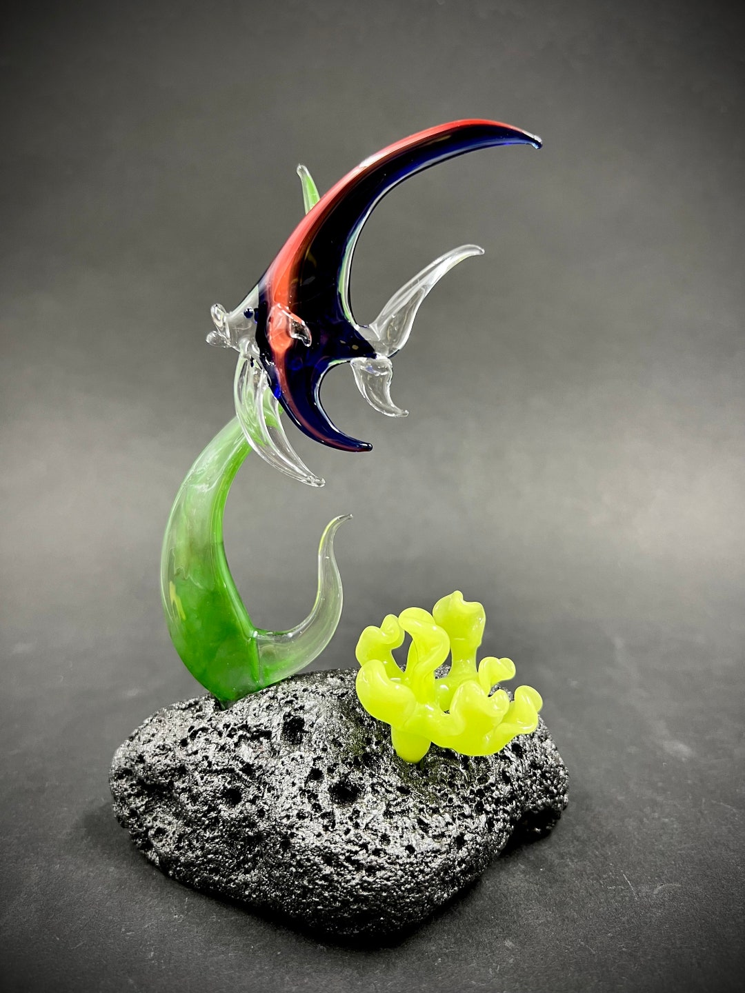 Mini Angelfish on a Seaweed With a Coral Accent Glass Sculpture - Etsy
