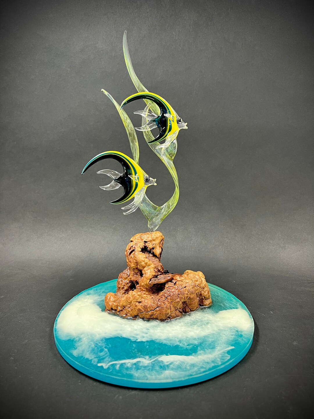 Mini Angelfish on Resin Ocean Glass Sculpture - Etsy