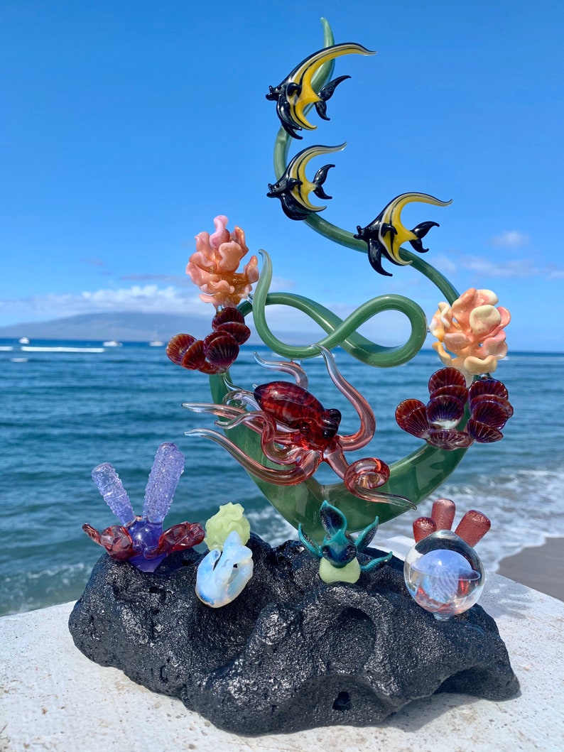Hawaiian Reef With Octopus and Moorish Idols Glass Sculpture - Etsy