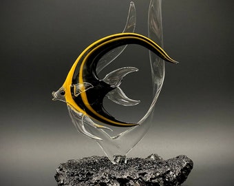 Custom Glass Heart Wedding Cake Topper With Kissing Angelfish - Etsy