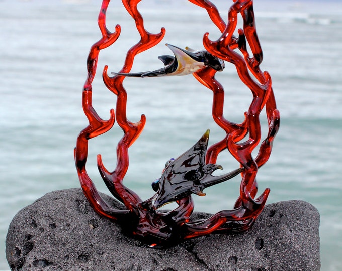 Mini Size Manta Ray in Coral Glass Sculpture - Etsy