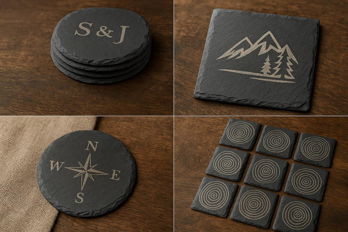 Personalized Slate Coasters | Rustic Engraved Stone Coasters | Custom ...