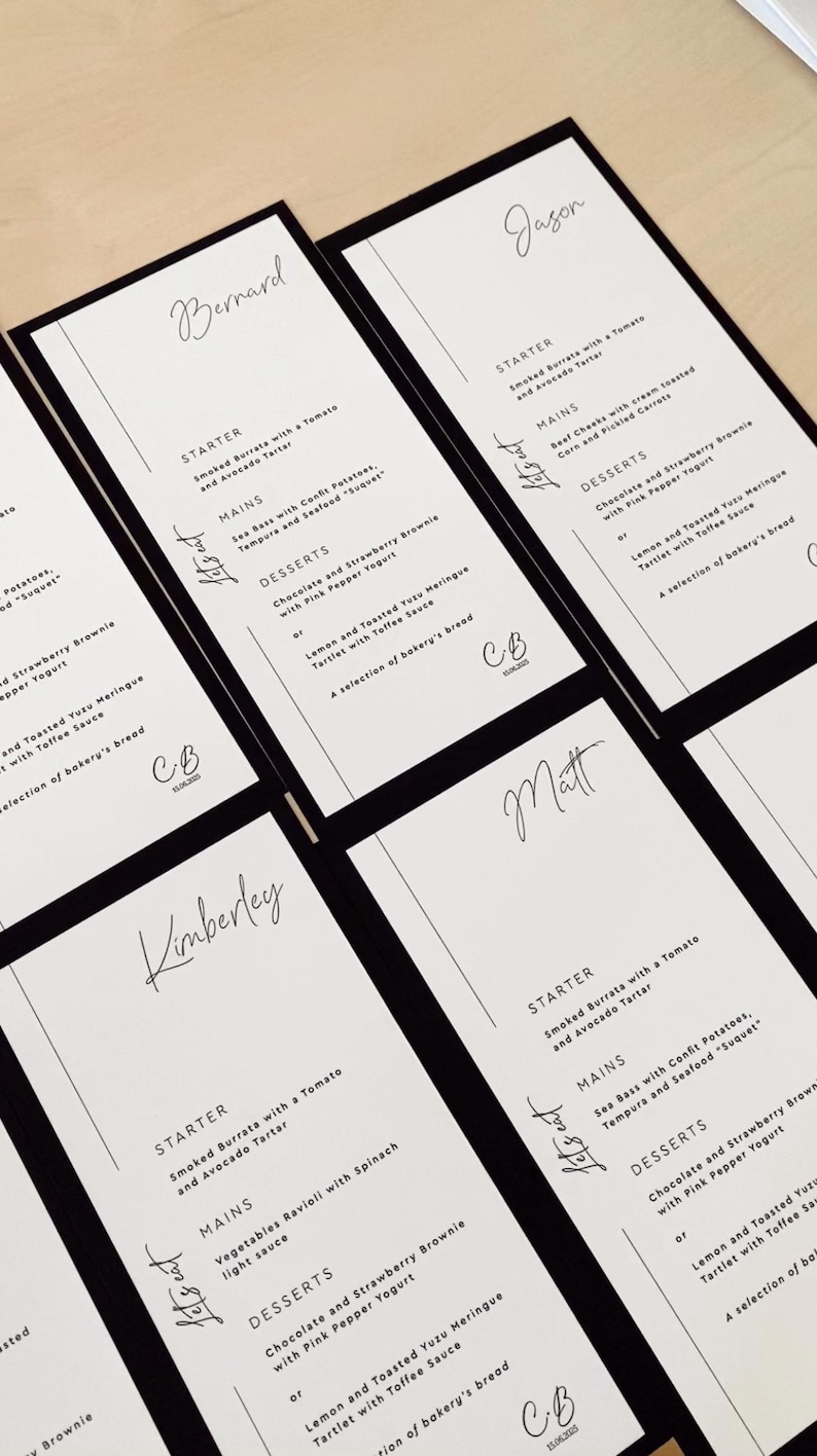 Black and White Wedding Menu Card - Etsy