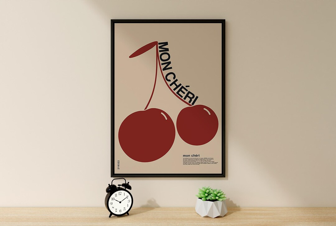 Mon Cheri Poster, Cherry Art, Cherry Poster, Wall Decor for Kitchen ...