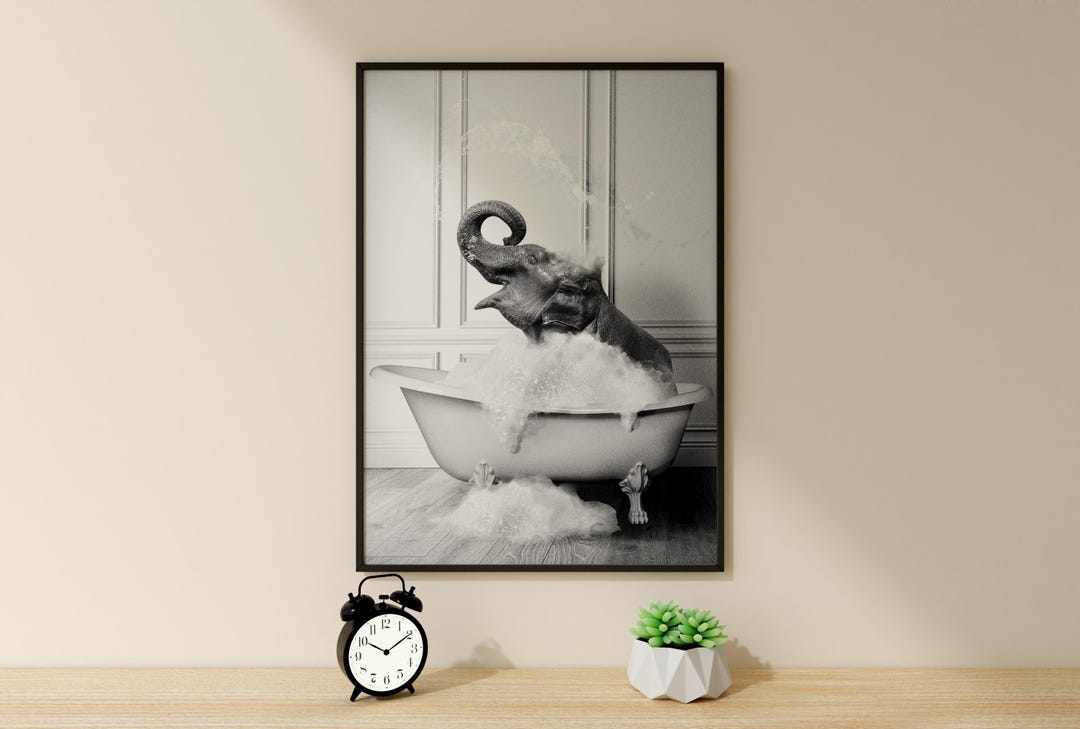Elephant İn Tub Poster, Funny Animals Poster, Cute Poster, Animals in ...