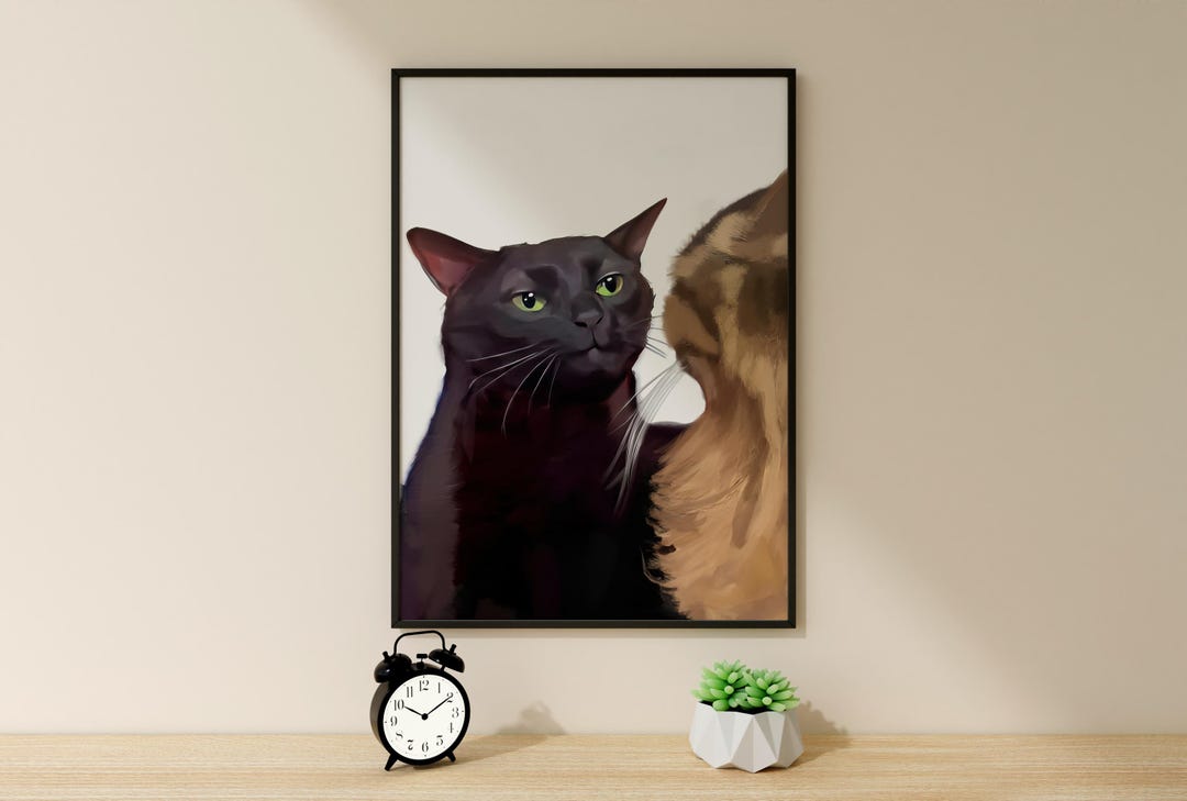 Funny Animals Art, Wall Art, Meme Art, Cat Poster, Black Cat and Orange ...